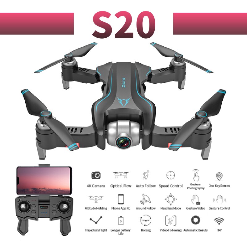 RC Quadcopter S20 Drone GPS 4K HD Dual Camera 5G WIFI FPV Foldable Sel ...